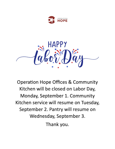 Labor Day Closure - Operation Hope of Fairfield